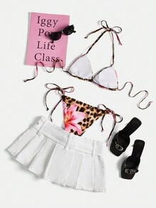 Swim Glamine 2pcs Women's Floral & Leopard Print Sexy Lace-Up Bikini ...