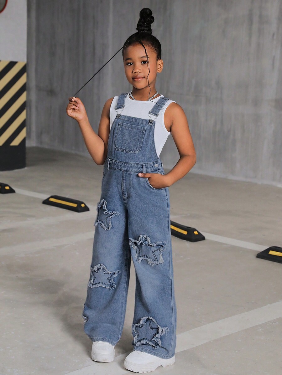 SHEIN SLAYR Tween Girl Tween Girls' Y2K Casual Stonewashed Frayed Star ...