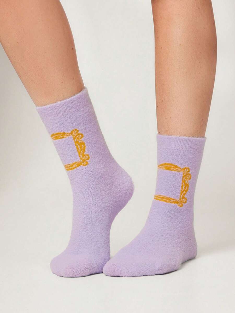 FRIENDS X SHEIN 1 Pair Color Block Crew Socks, Warm & Soft, Gift ...