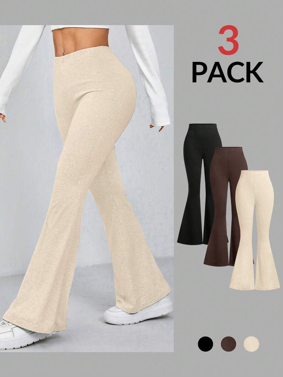 SHEIN PETITE 3 Packs Fitted Waist Elastic Band Elastic Waist Flare Suit ...