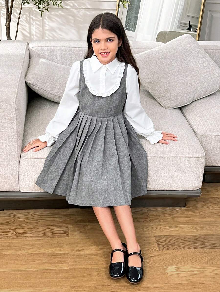 SHEIN Tween Girls Loose Fit Elegant White Shirt With Ruffle Edge ...