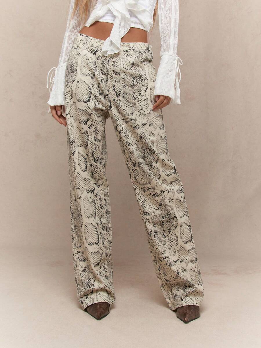 MISSGUIDED Western Snake Print Wide Leg Jeans Western Wear | SHEIN USA
