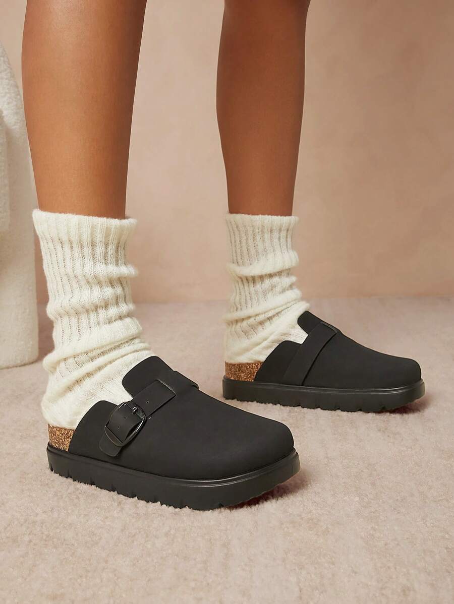 SHUZIA Women's Black Chunky Platform Boston Clogs - Classic Daily Wear ...