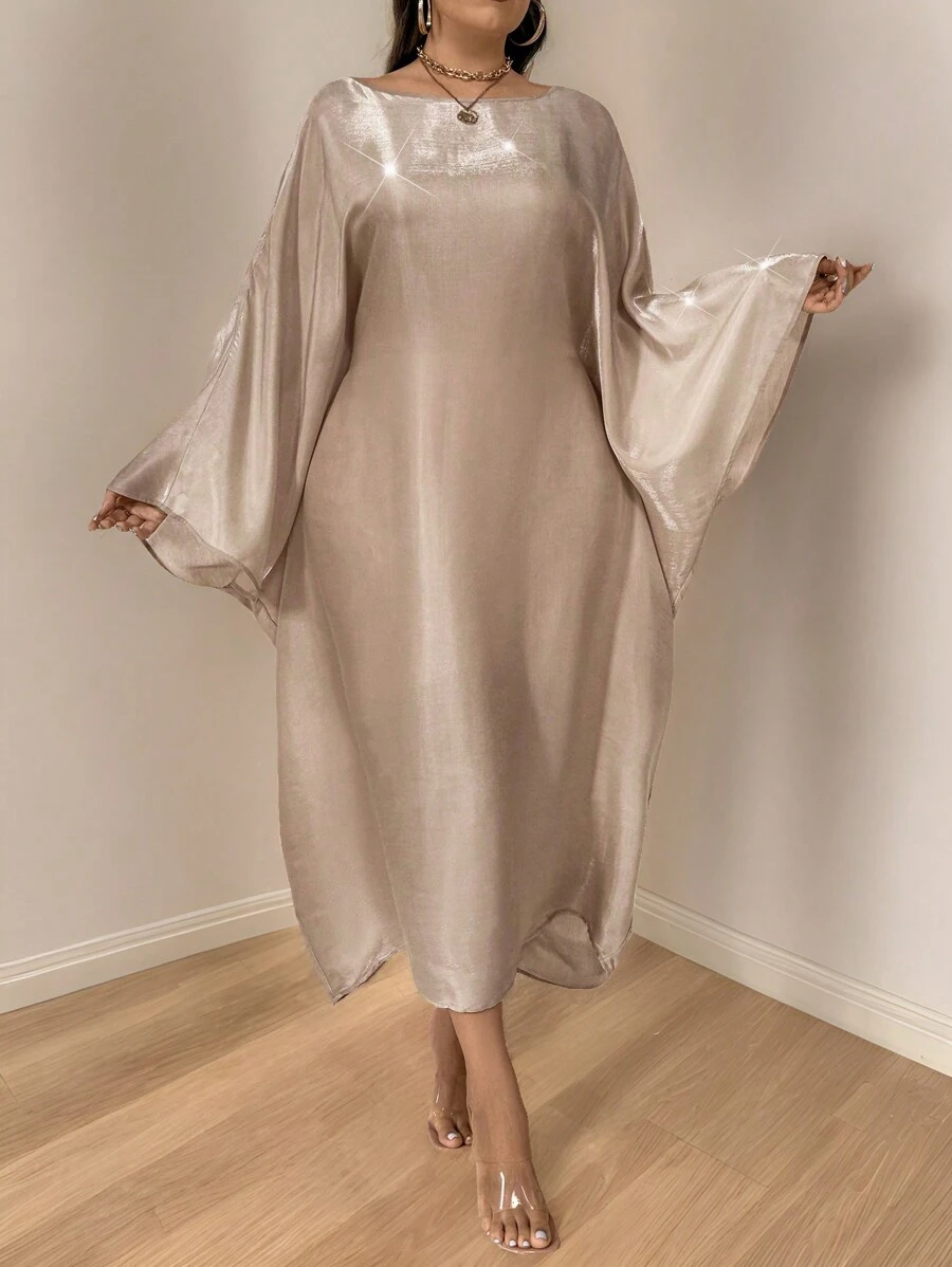 Calvaya Plus Size Solid Color Round Neck Batwing Sleeve Elegant Dress ...