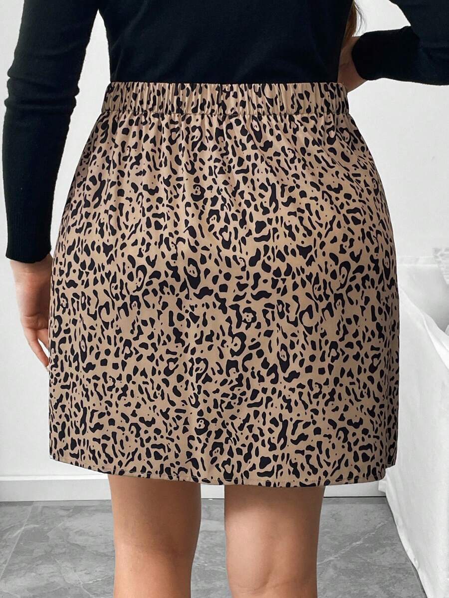SHEIN Frenchy Plus Size Women Leopard Print Knotted Waist Wrap Around ...