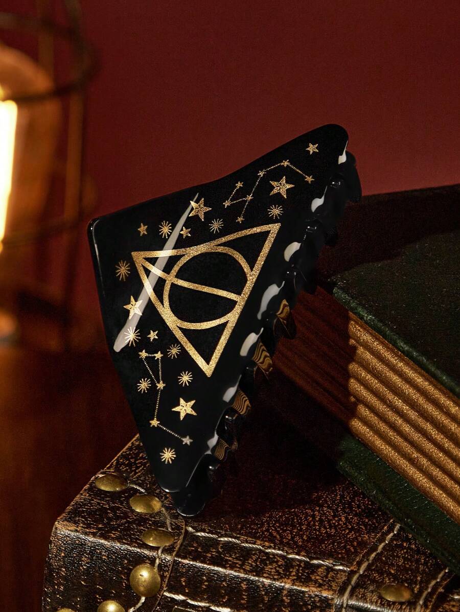 HARRY POTTER X SHEIN 1pair Black Gold Deathly Hallows Geometric Pattern ...