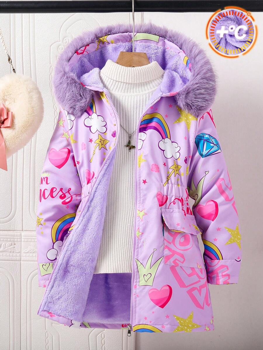 SHEIN Tween Girl Front Zip Long Sleeve Floral Print Plush Paneled ...