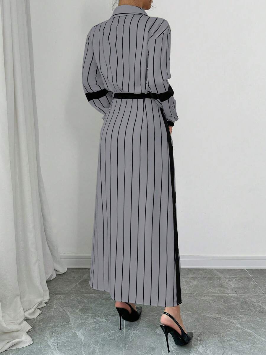 SHEIN Elenzya Women 2024 Collared Long Sleeve Striped Mini Dress for ...