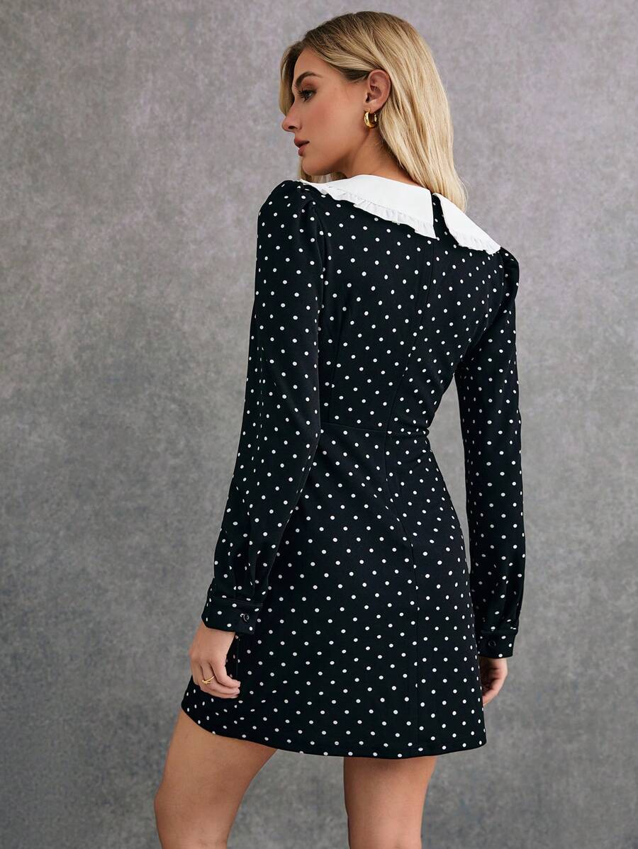 Poéselle Navy Blue Polka Dot Dress, Peter Pan Neck Dress, Vintage Dress ...