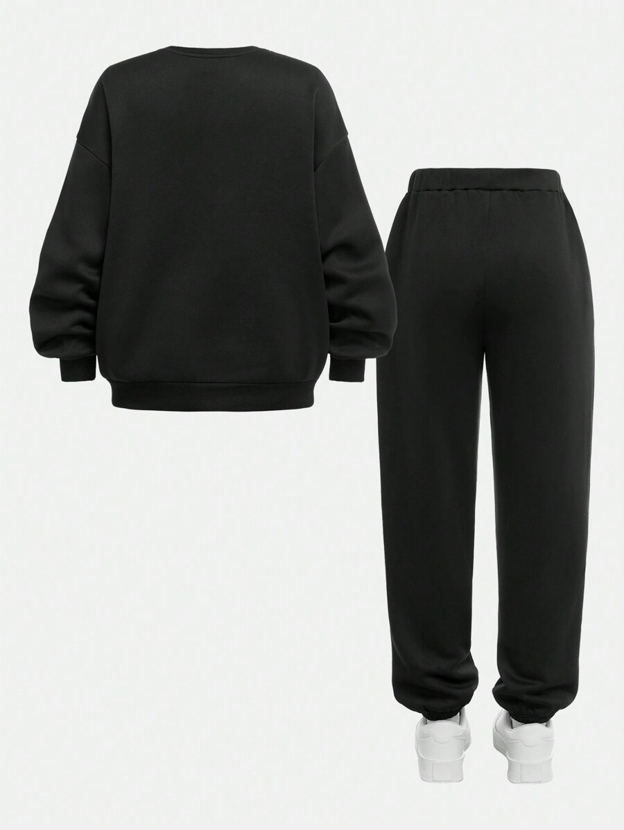 SHEIN EZwear Casual Minimalist Heart Pattern Oversized Loose Crew Neck ...