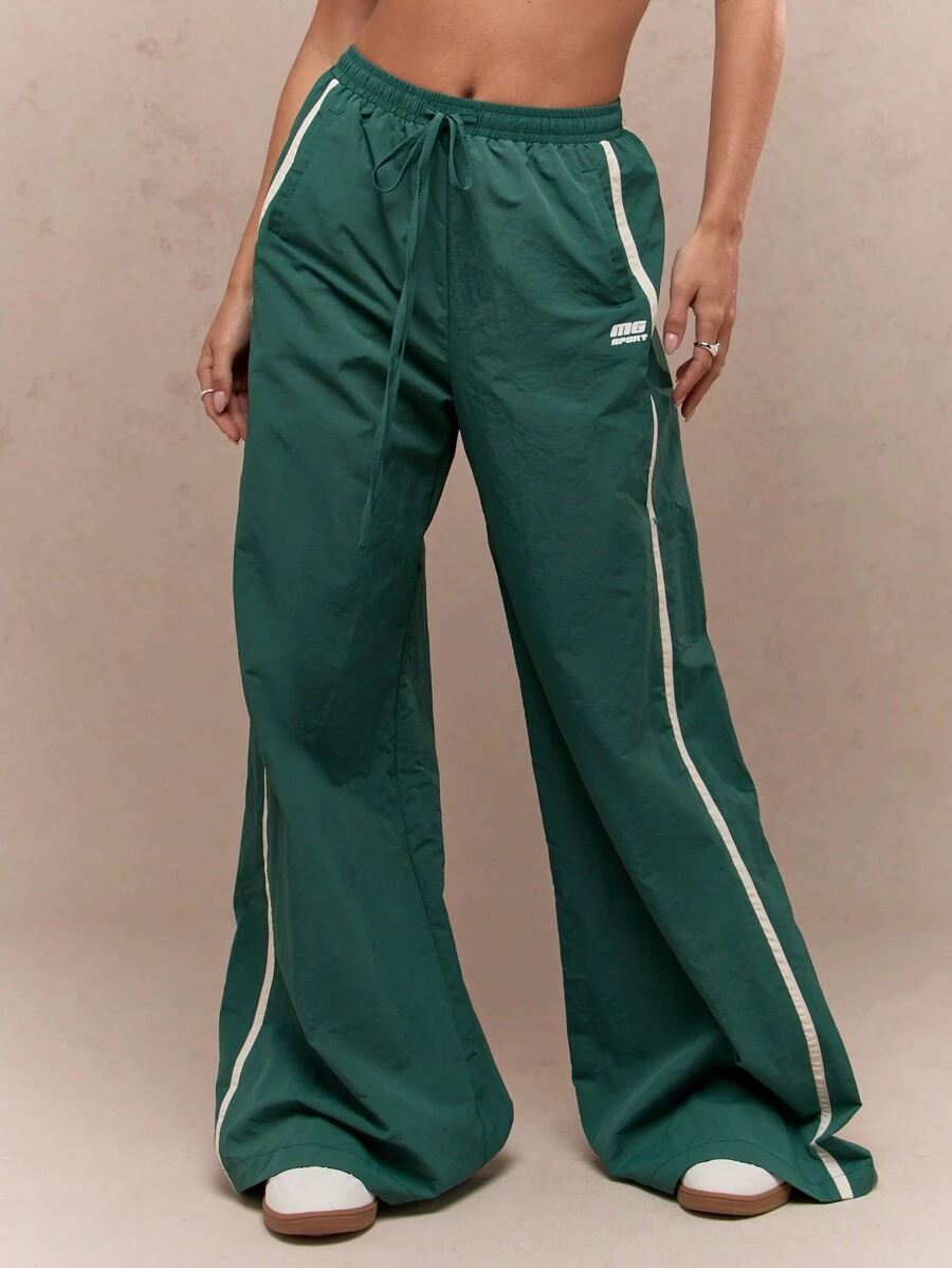 MISSGUIDED Contrast Piping Nylon Wide Leg Sports Pants With Drawstrings ...