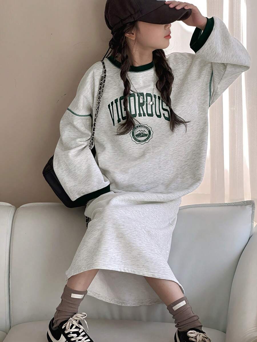 DAZY Tween Girl Autumn Tween Girl Round Neck Thermal Lined Straight Dress | SHEIN USA