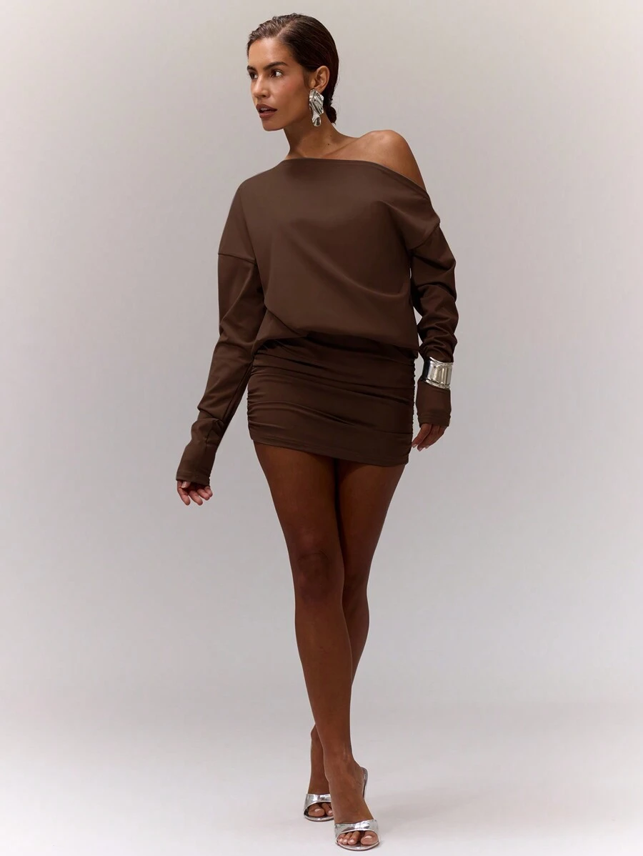 MUSERA Asymmetrical Shoulder Ruched Mini DressElegant, Summer | SHEIN USA