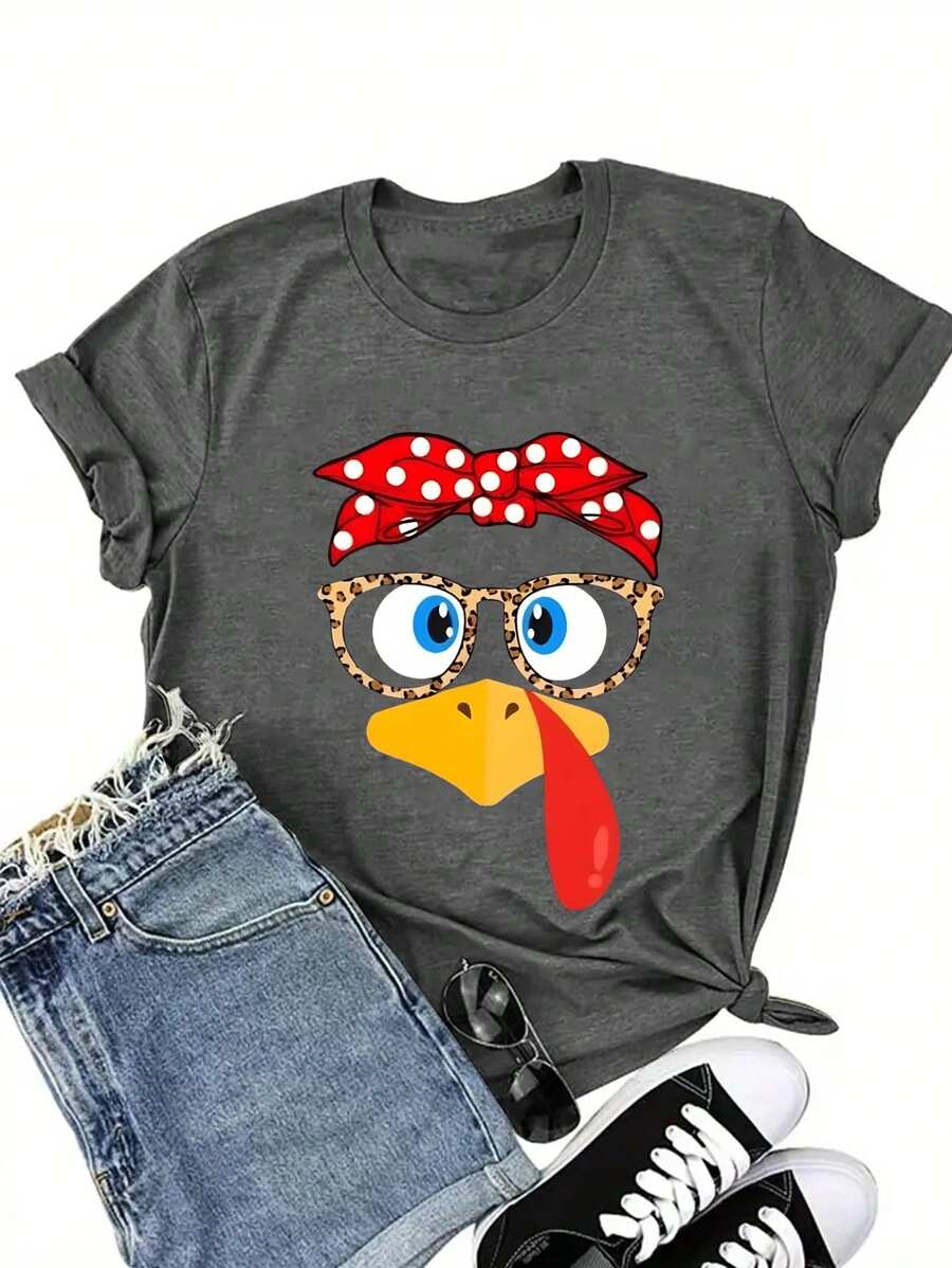SHEIN LUNE Turkey Face Shirt, Comfort Colors Thanksgiving Shirt, Turkey ...