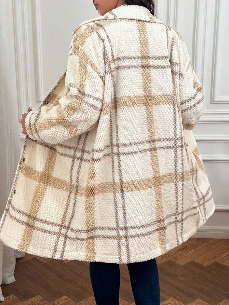 SHEIN Frenchy Women Plus Size Plaid Fuzzy Jacket, Casual And Relaxed ...