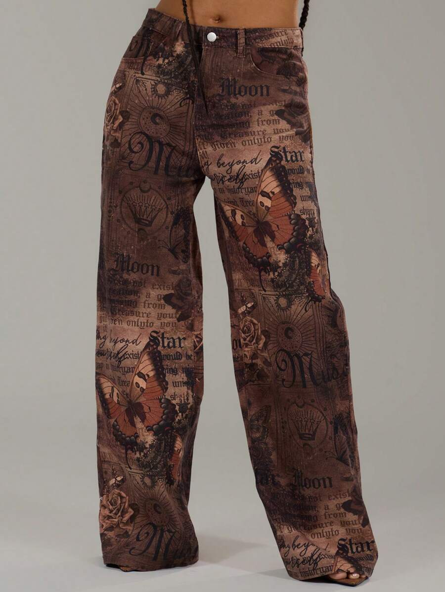 MUSERA Abstract Print Wide Leg Jeans | SHEIN UK