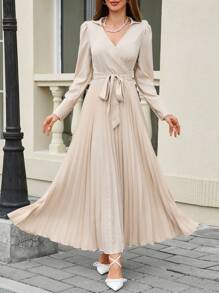 SHEIN Clasi Women's Elegant Solid Color Regular Sleeve V-Neck Pleated ...