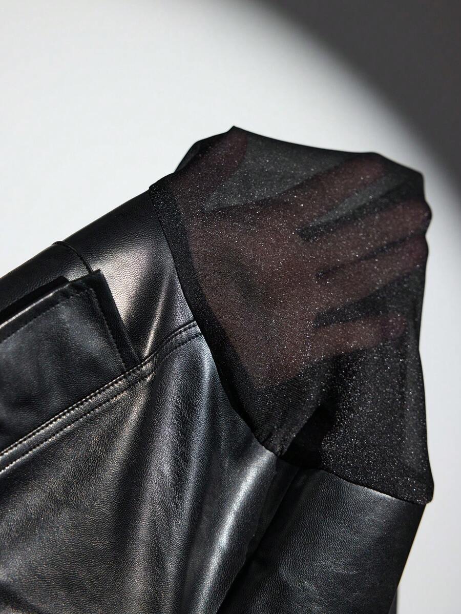 Luenia Vidal แจ็กเก็ตแขนยาวมินิมอลผู้หญิงลำลองแต่งด้วยซิปหน้า ผ้า PU ...