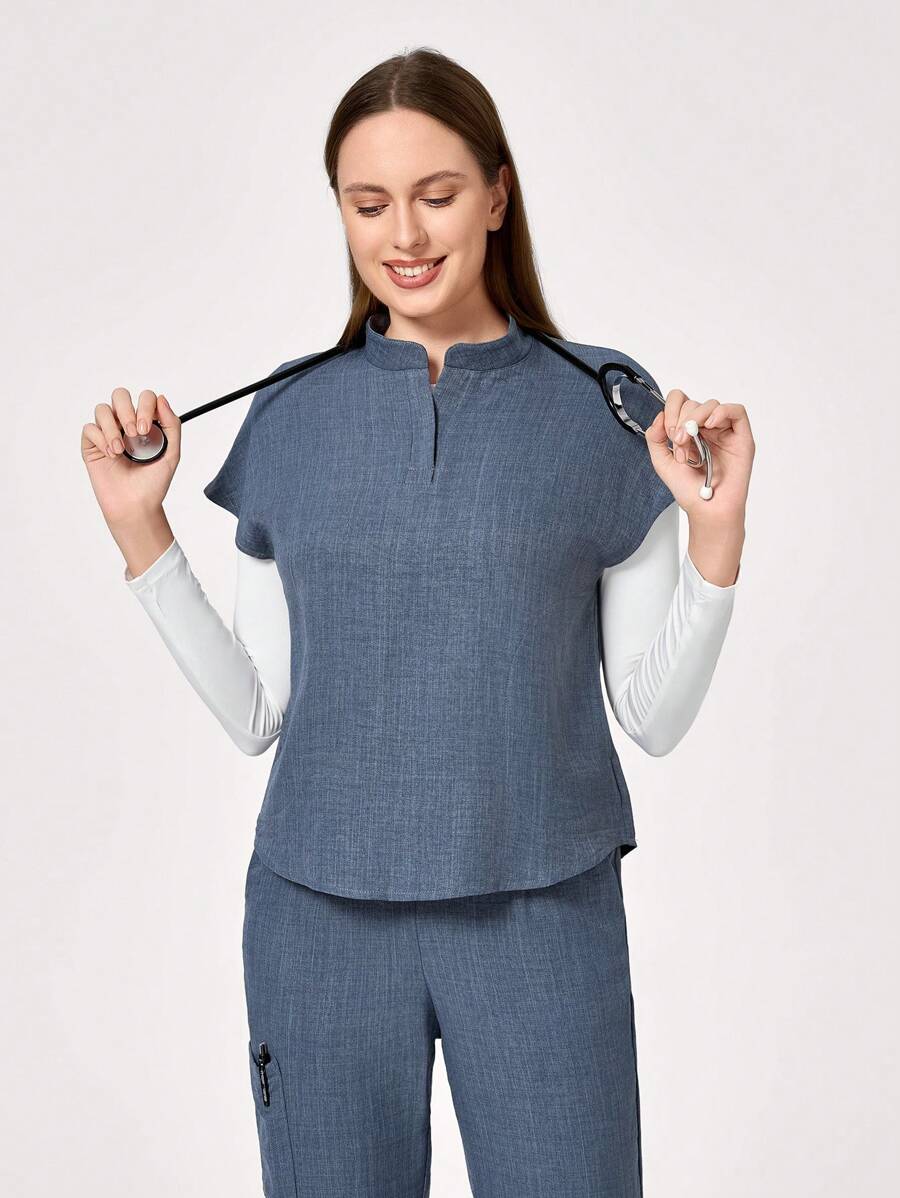 SHEIN TaskFit Short Sleeve Basic Scrub Top Casual Uniform Scrub Top ...