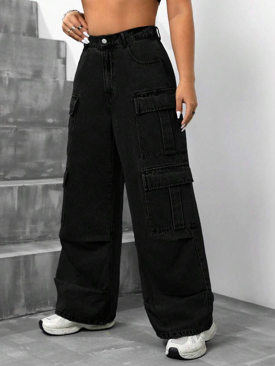 SHEIN ICON Plus Size Loose Straight Leg Thermal Lined Cargo Boyfriend ...