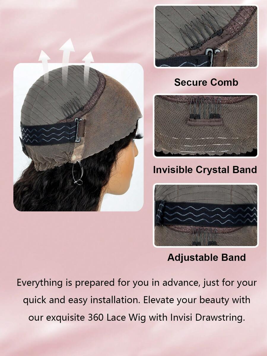 Water Wave Invisible Strap Snug Fit 360 Transparent Lace Frontal ...