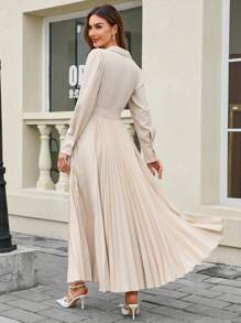 SHEIN Clasi Women's Elegant Solid Color Regular Sleeve V-Neck Pleated ...