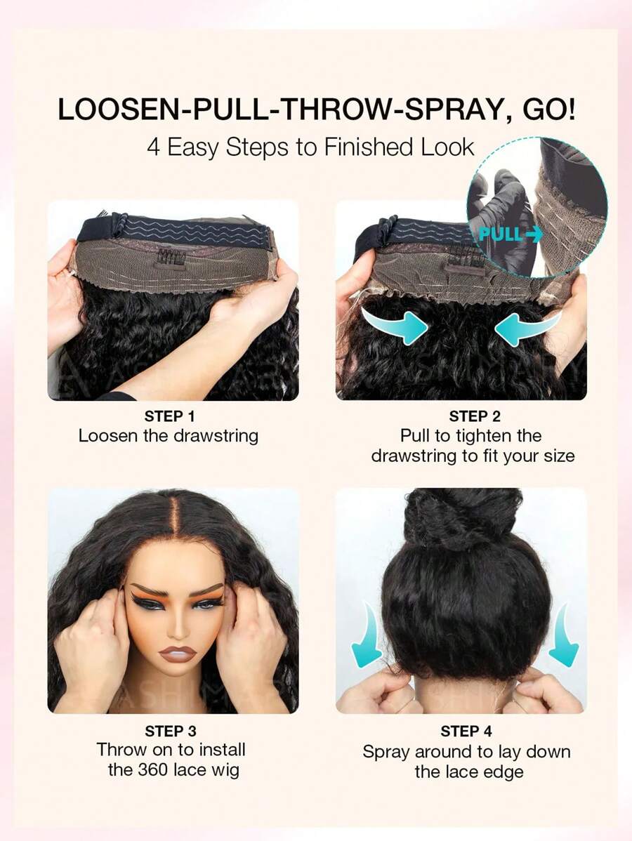 Water Wave Invisible Strap Snug Fit 360 Transparent Lace Frontal ...