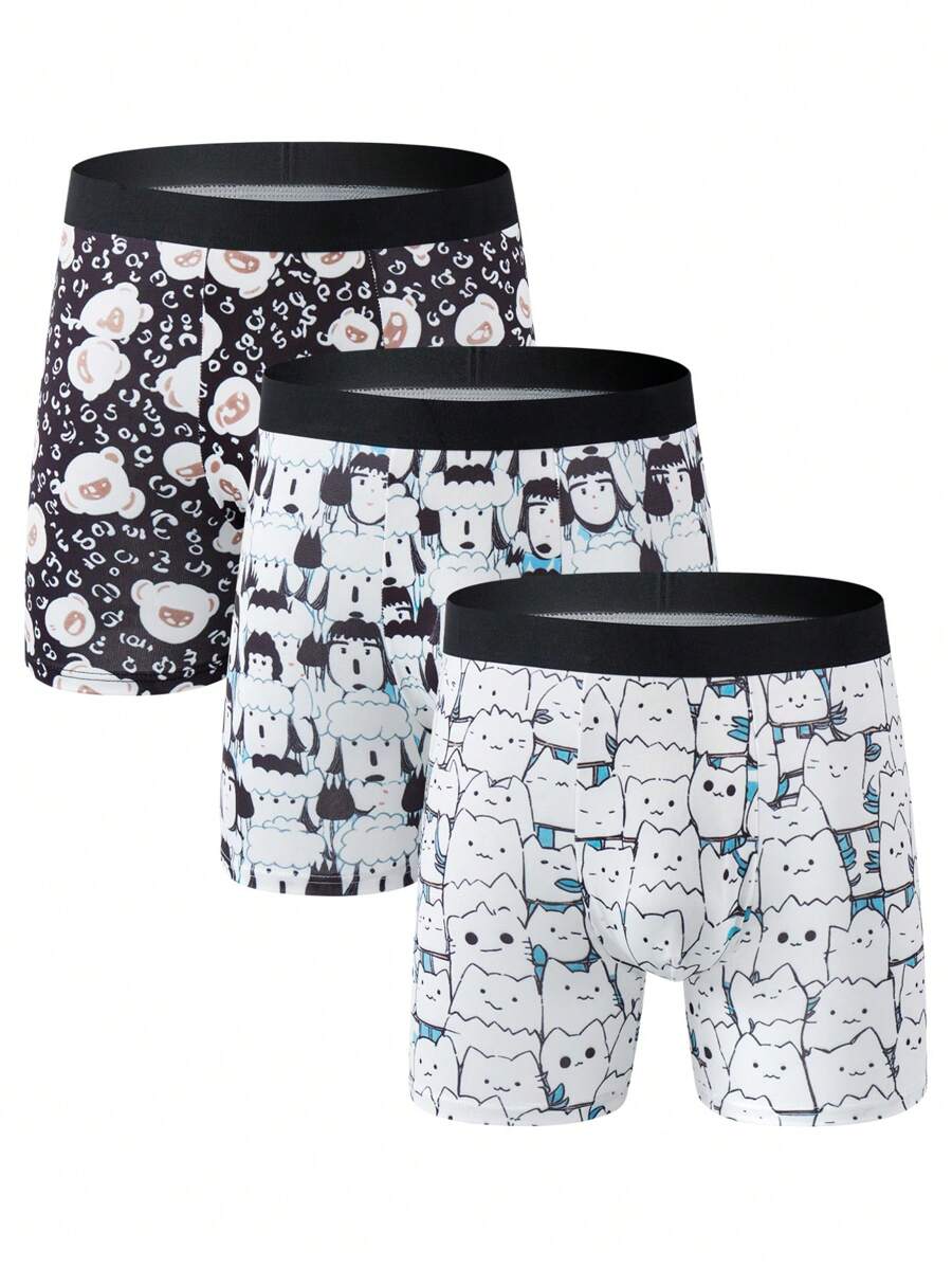 3pcs Men's Comfortable Cartoon Print Boxer Briefs | SHEIN USA