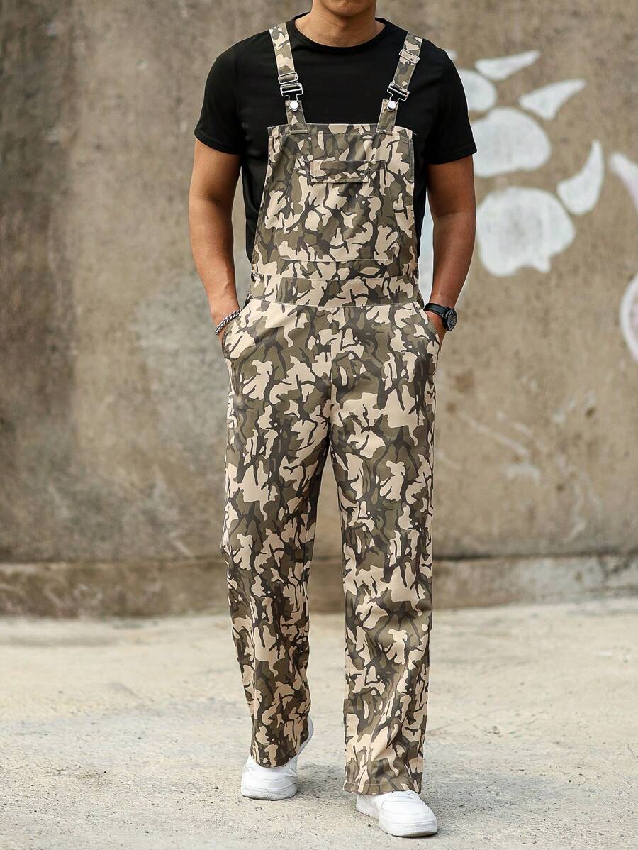 Manfinity EMRG Men's Wide Strap Allover Print Casual Jumpsuit With ...