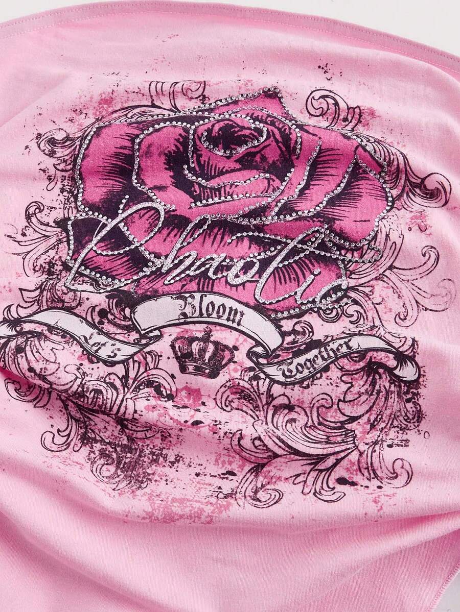 ROMWE J-Fashion Y2K Plus Size Asymmetrical Women's Top With Rose Print ...