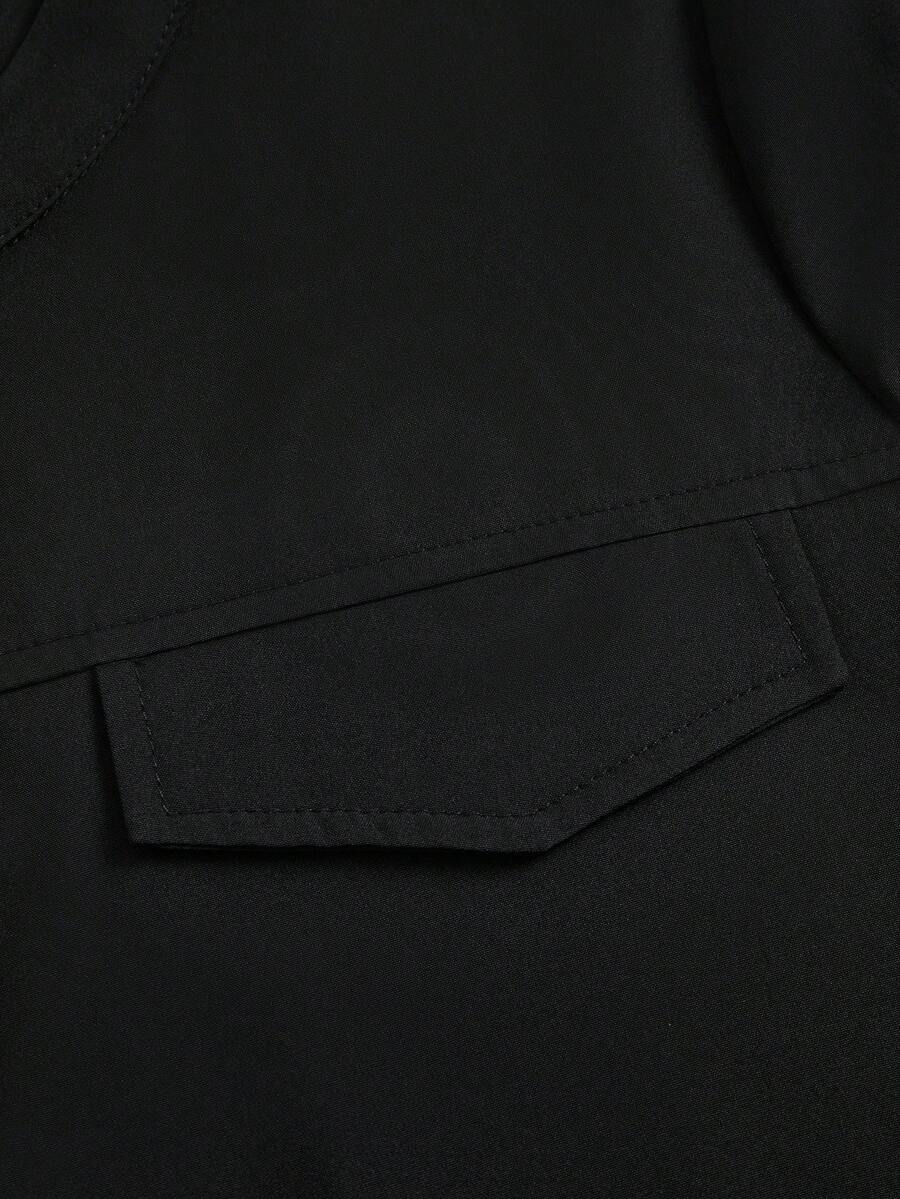 SHEIN TaskFit Black Half-Button Front Lapel Pocket Long Sleeve Top And ...
