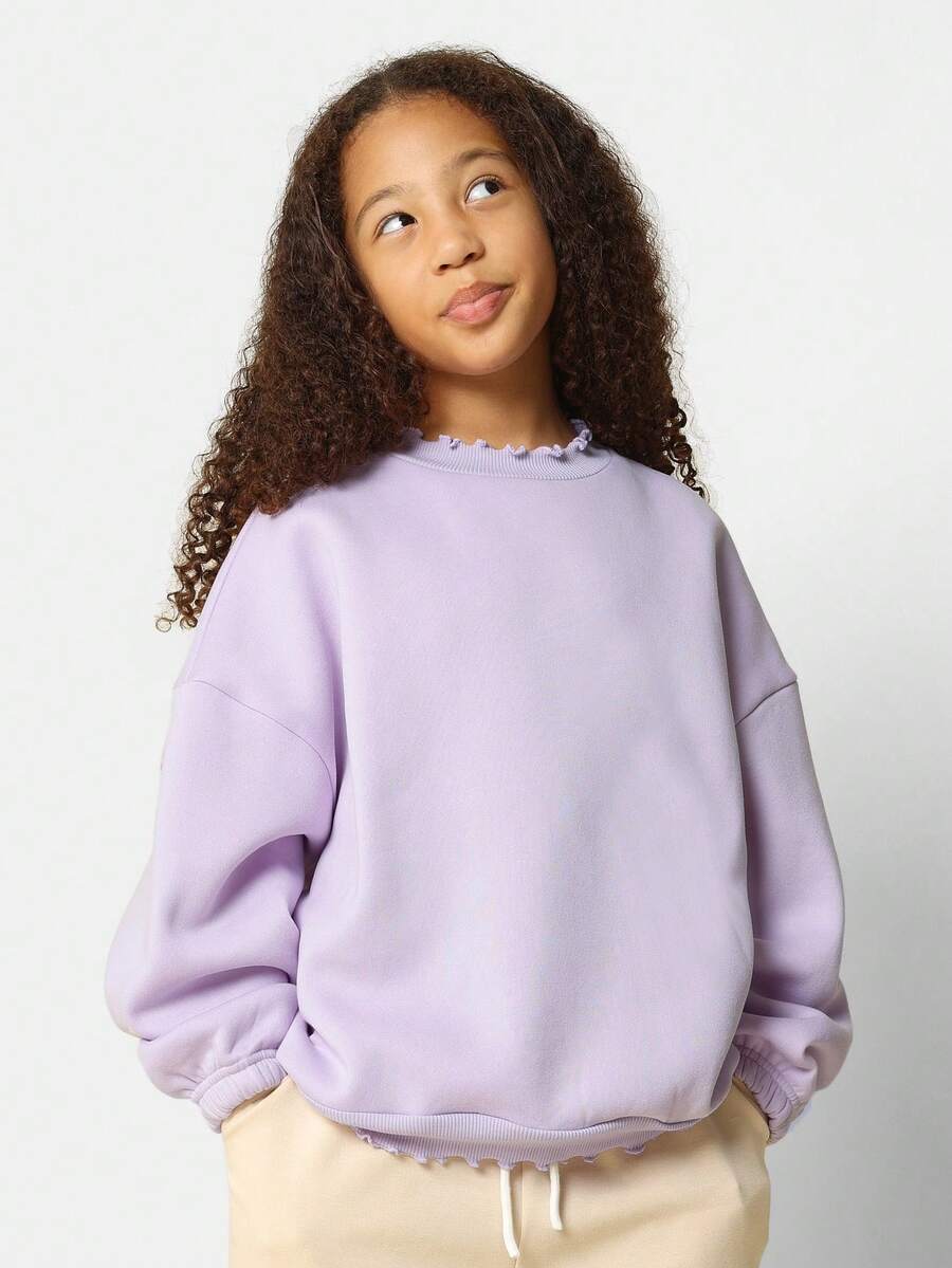 SUMWON Tween Girls Regular Fit Lettuce Edge Sweatshirt | SHEIN USA