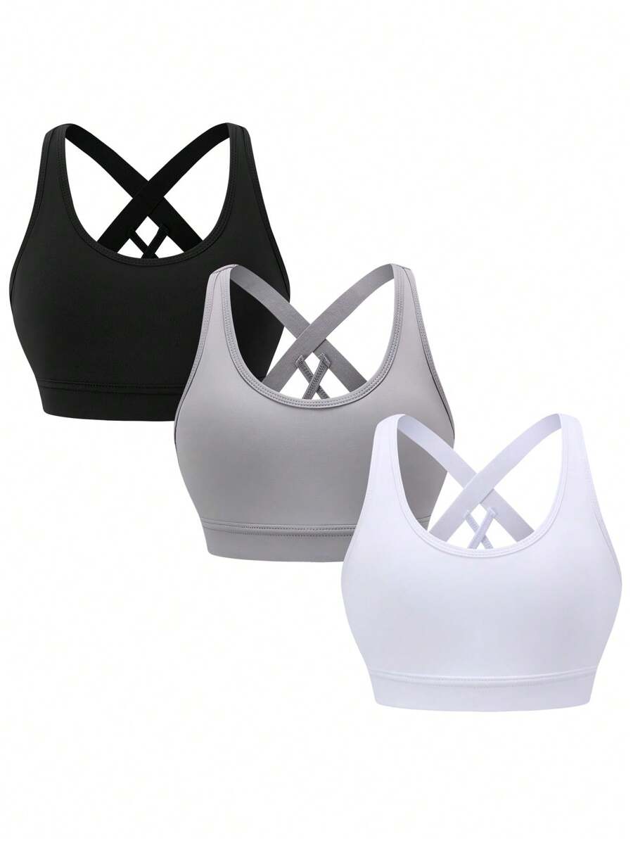 SHEIN Tween Girl 3pcs Criss Cross Back Sports Bra | SHEIN USA