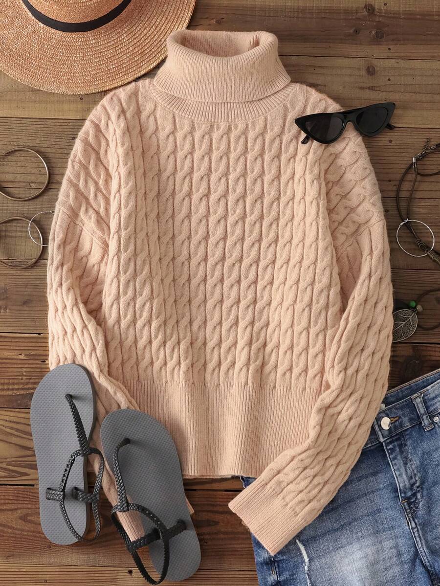 SHEIN LUNE 2024 Herbst/Winter Neue Damen Pullover Top mit hohem Kragen ...