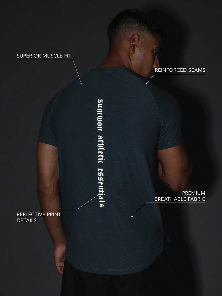 SUMWON Premium Athletic Performance T-Shirt With Reflective Spine Print ...