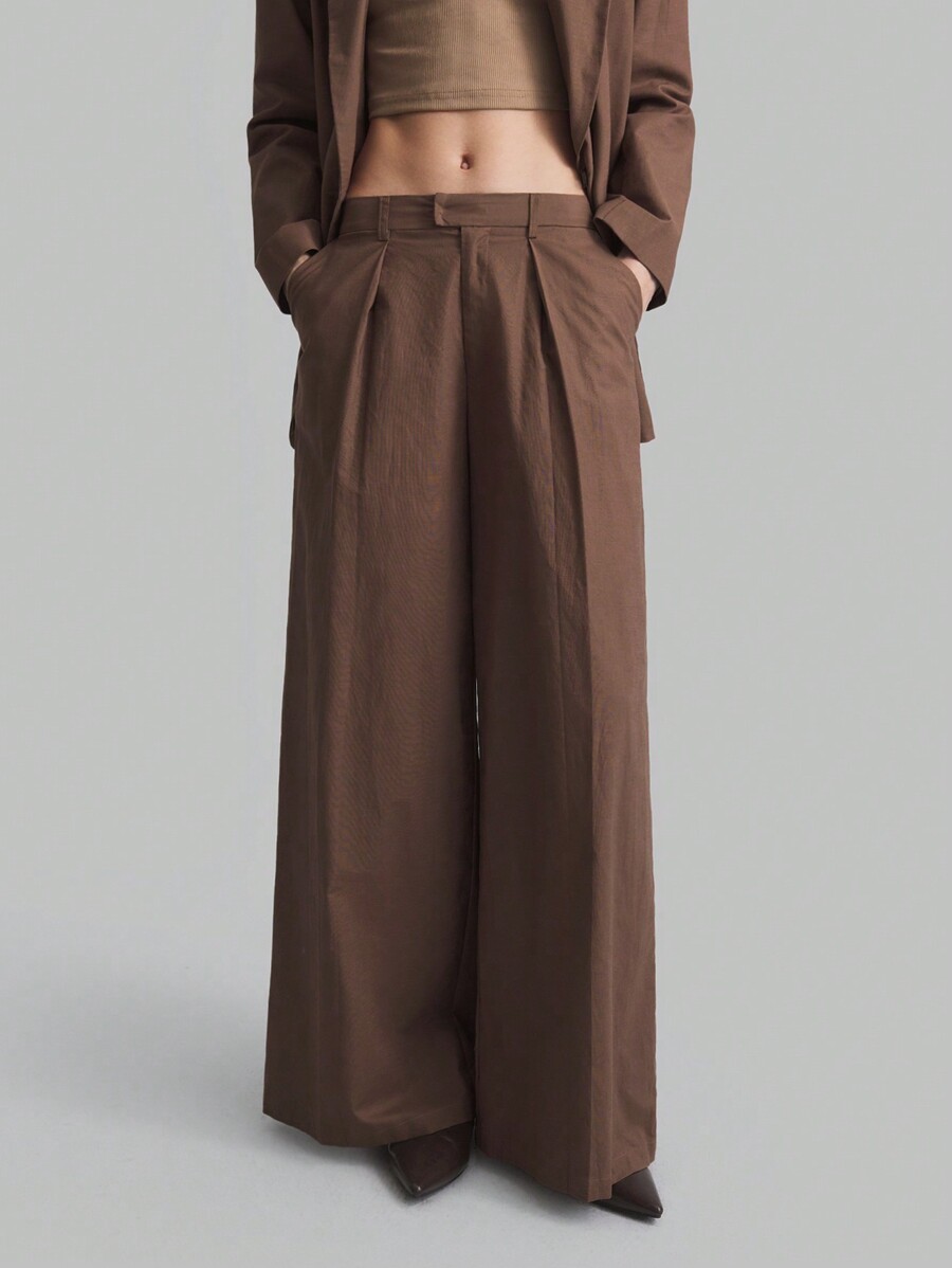 Ontre 2025 Spring New Women's 2-Piece Suit Set, Consisting Of Lapel Collar Brown Blazer And ...