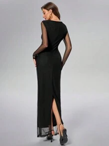 SHEIN Belle Damen einfarbiges Mesh-Kontrast-Cocktailkleid, schwarzes ...