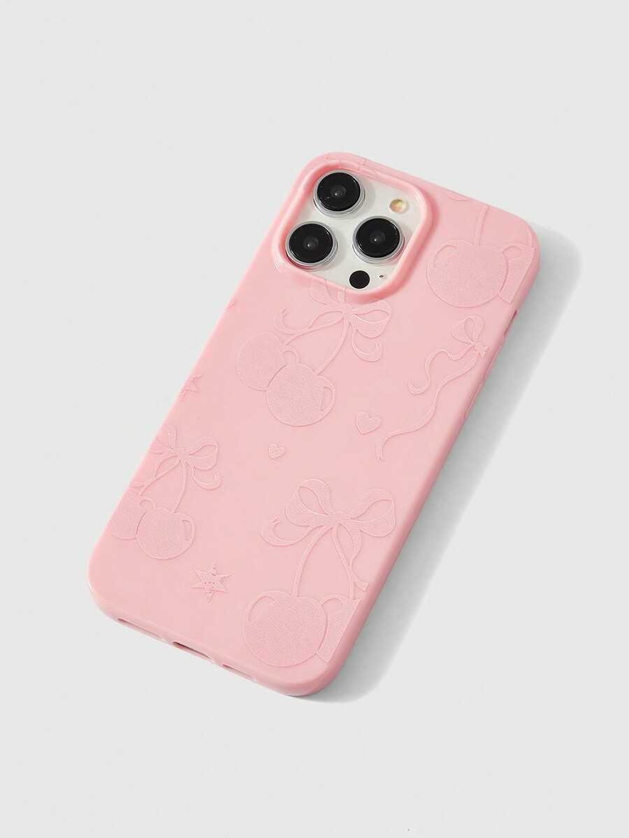 ROMWE Kawaii 1pc Cute Pink Bowknot & Cherry Shiny Phone Case ...