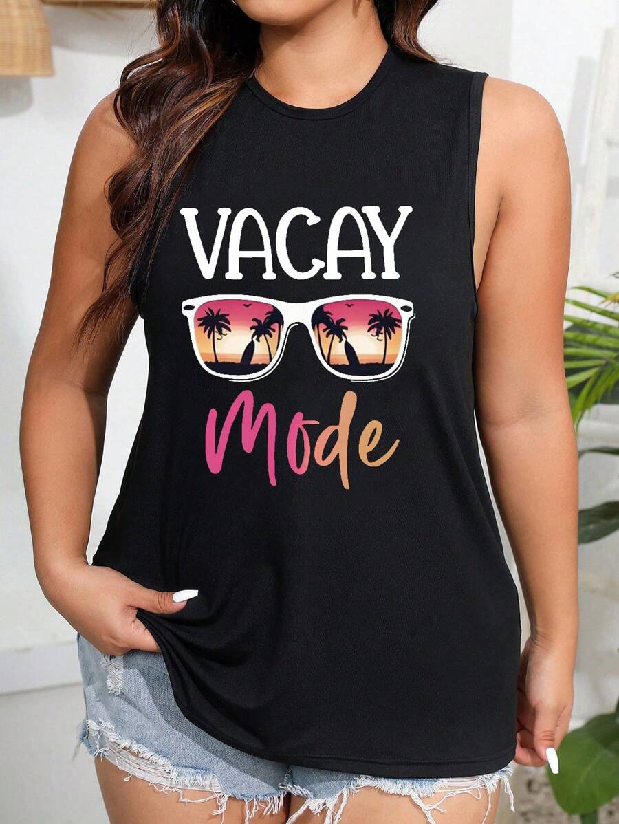 Calvaya Plus Size Pattern Printed Tank Top For Summer Graphic Tees ...