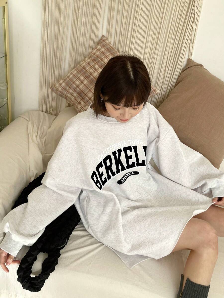 DAZY Women's Oversized Drop Shoulder Letter Print Fleece Lined Pullover Sweatshirt, Fall/Winter ...