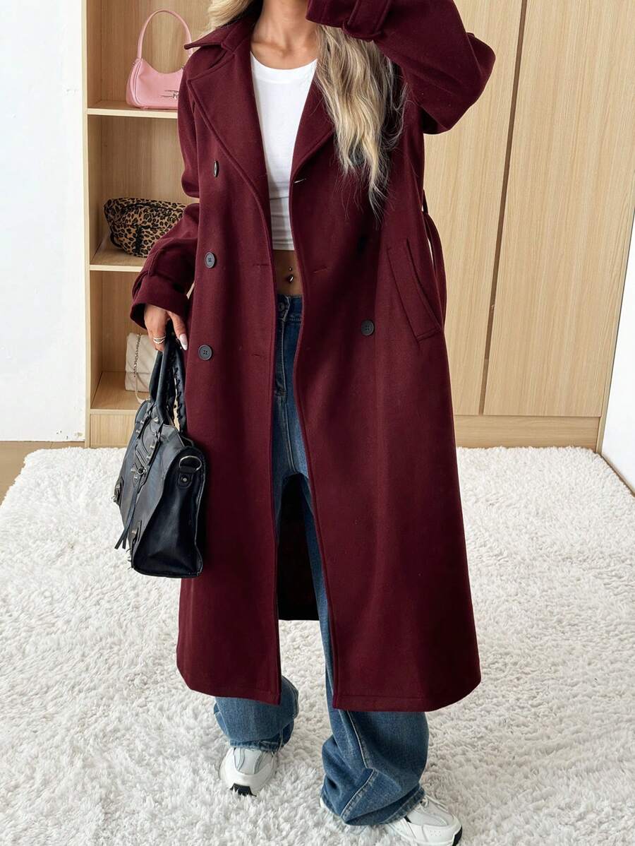 SHEIN EZwear Ancora Red Women's Solid Color Stand Collar Double ...