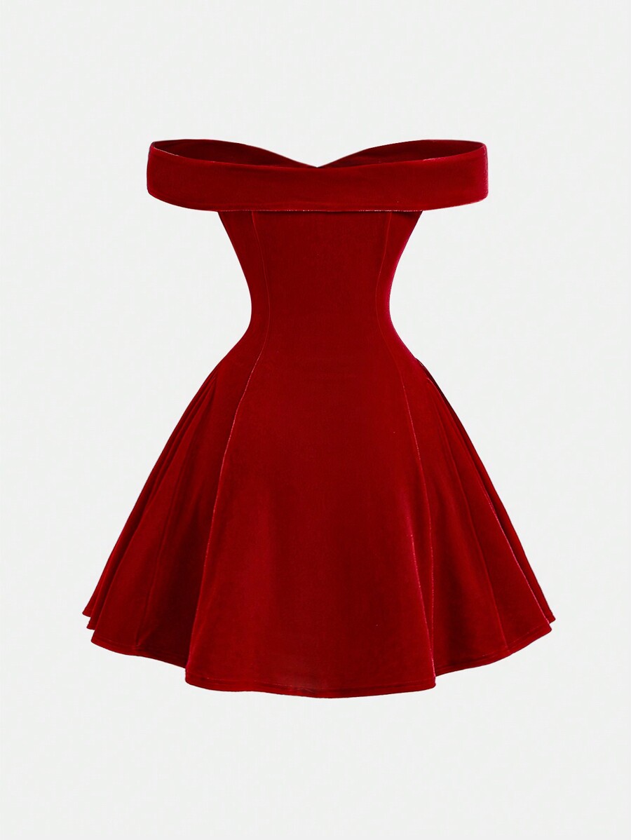 Teen Girls Red Holiday Off Shoulder Vintage Retro Palazzo Dress, Party ...