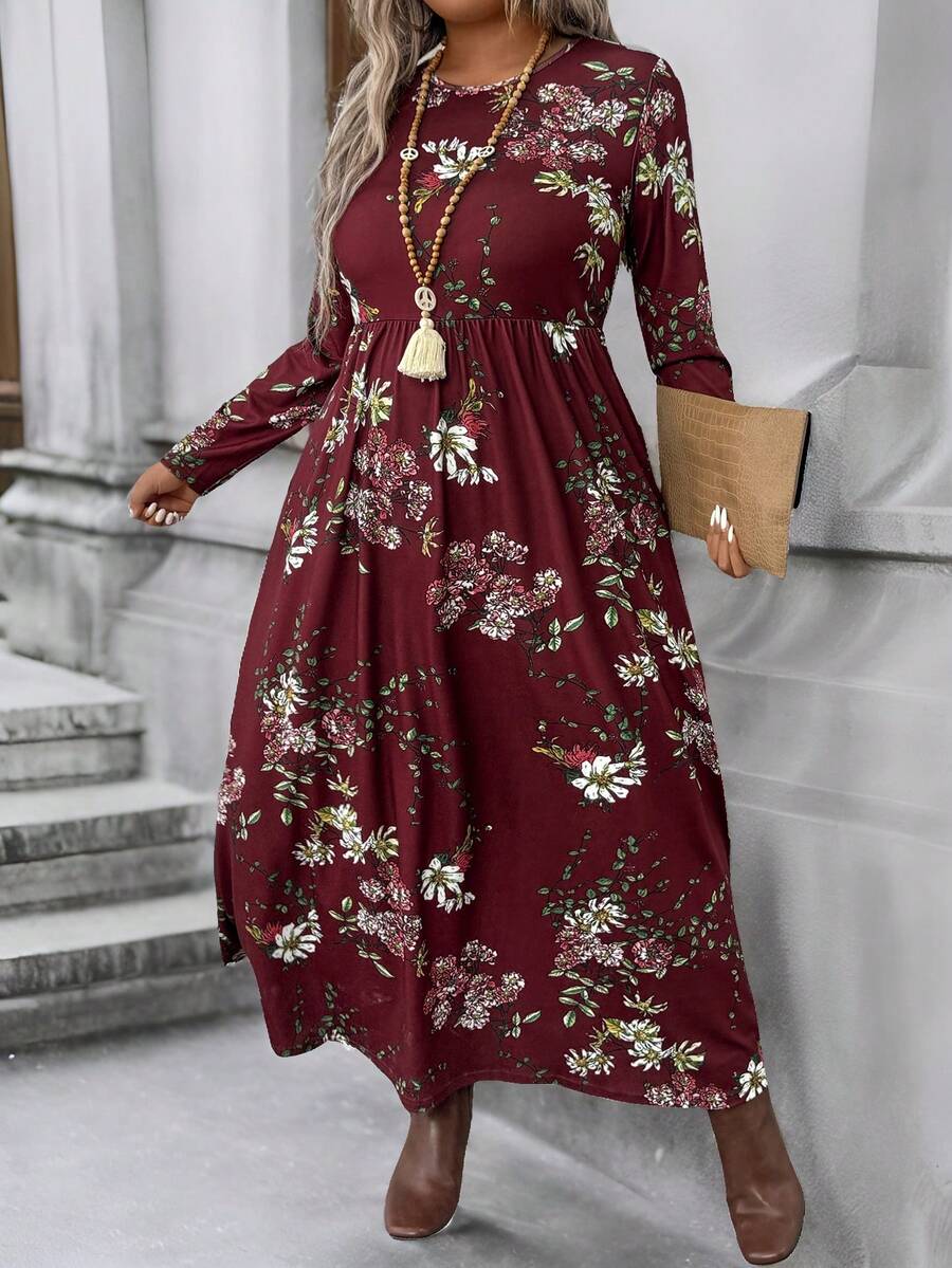 SHEIN LUNE Robe élégante à imprimé floral d'automne, grande taille ...