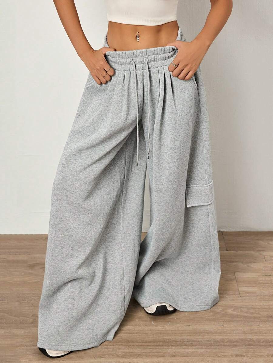 SHEIN MOOSTA Women's Grey Low Waist Baggy Sweatpants. With Drawstring ...