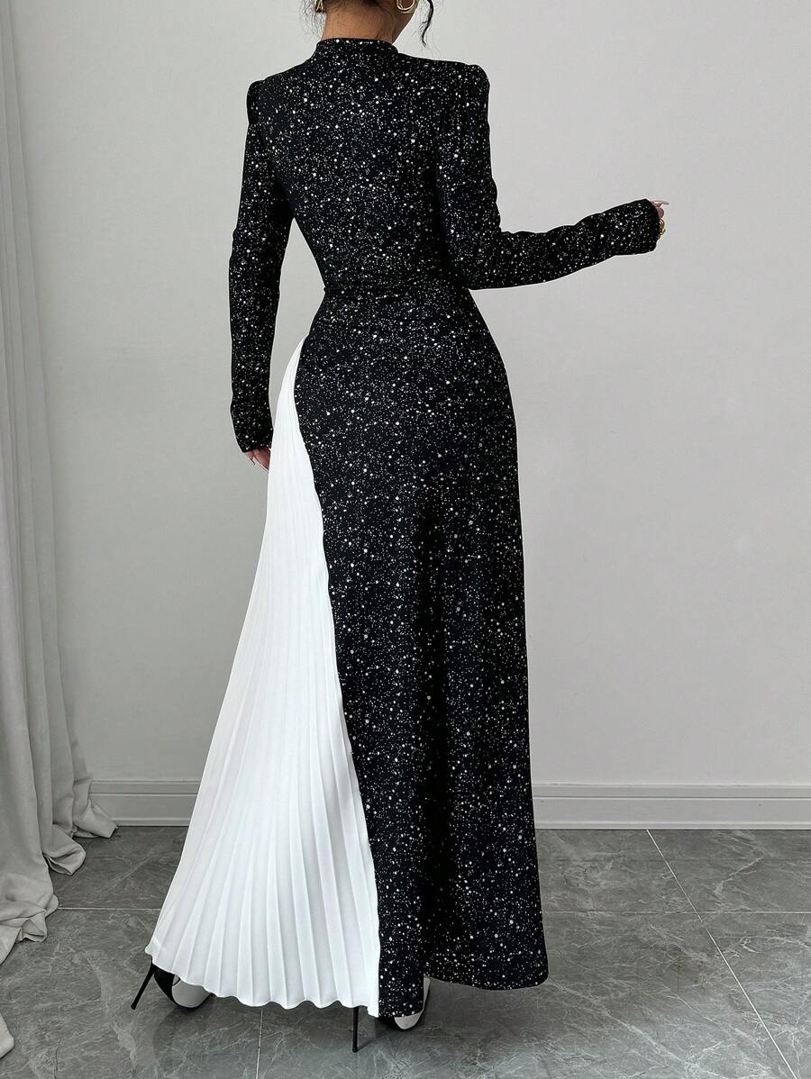 Elenzga Women Knitted Pleated Patchwork Design Dress Maxi Women Outfit ...