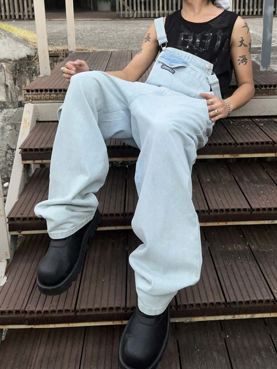 Manfinity Hypemode Hommes Salopette en jean délavé à coupe décontractée ...