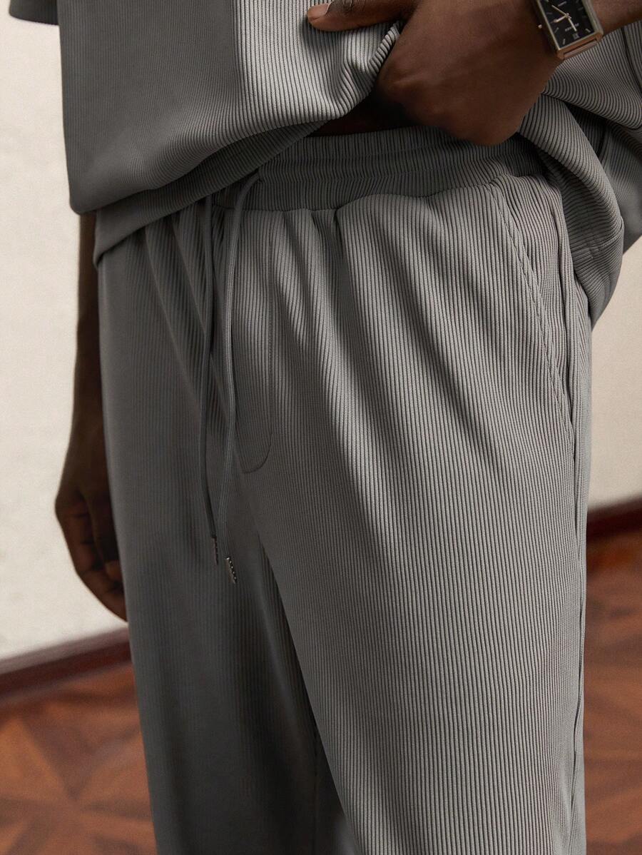 AKNOTIC Business Casual 2pcs Men's Fitted Ribbed Collar Short Sleeve ...