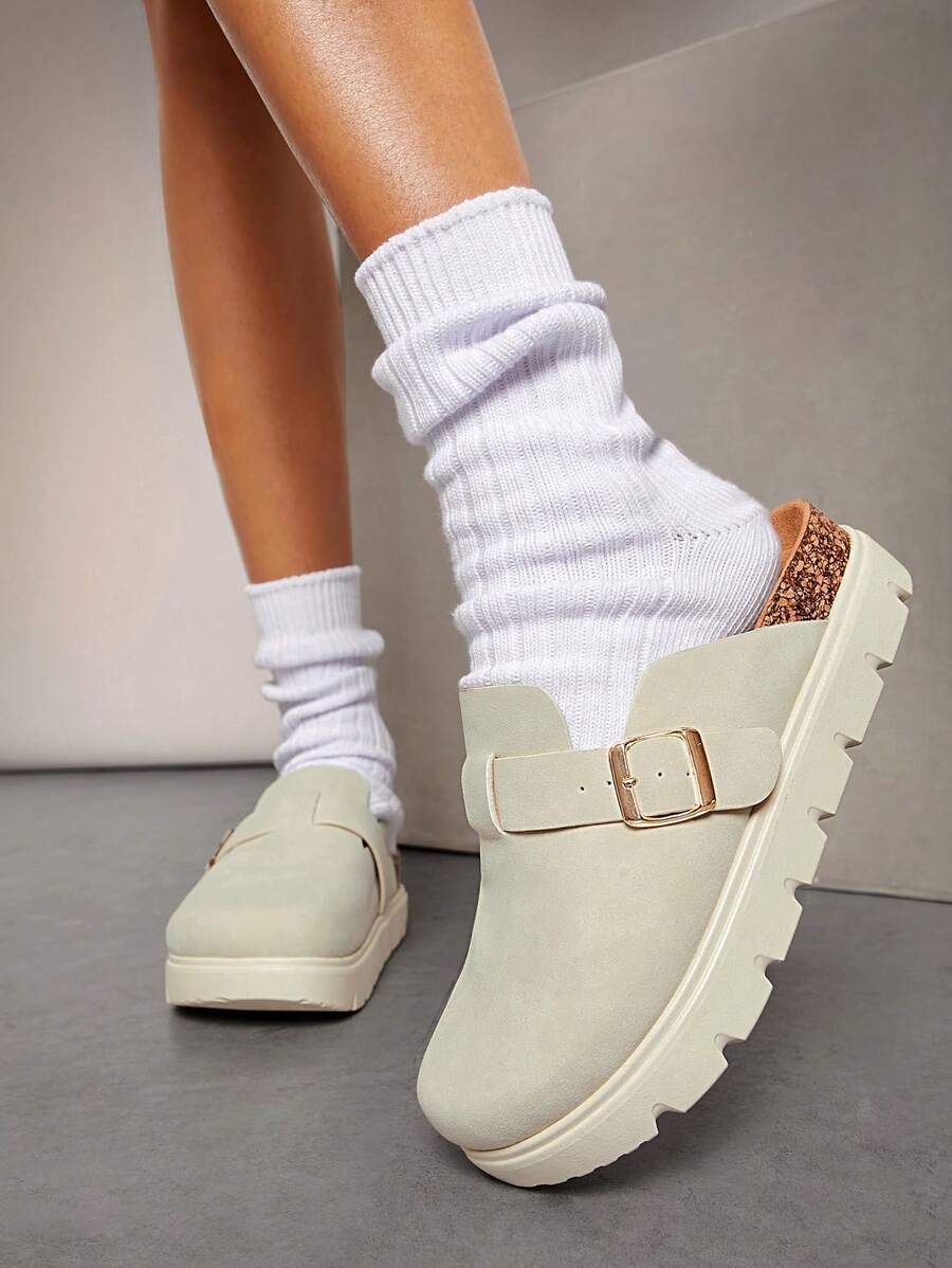 SHUZIA Beige Chunky Platform Boston Clogs - Superior Comfort And Street ...