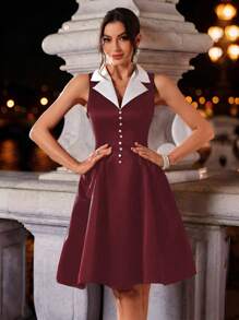 SHEIN Belle Elegantes ärmeloses Cocktailkleid mit Knopfverschluss in ...