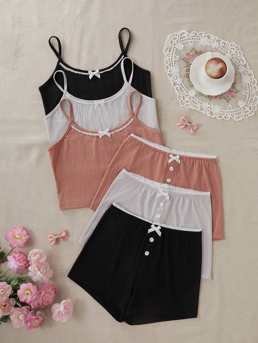 3pcs/Set Women Contrasting Floral Lace Trim Racerback Camisole And ...